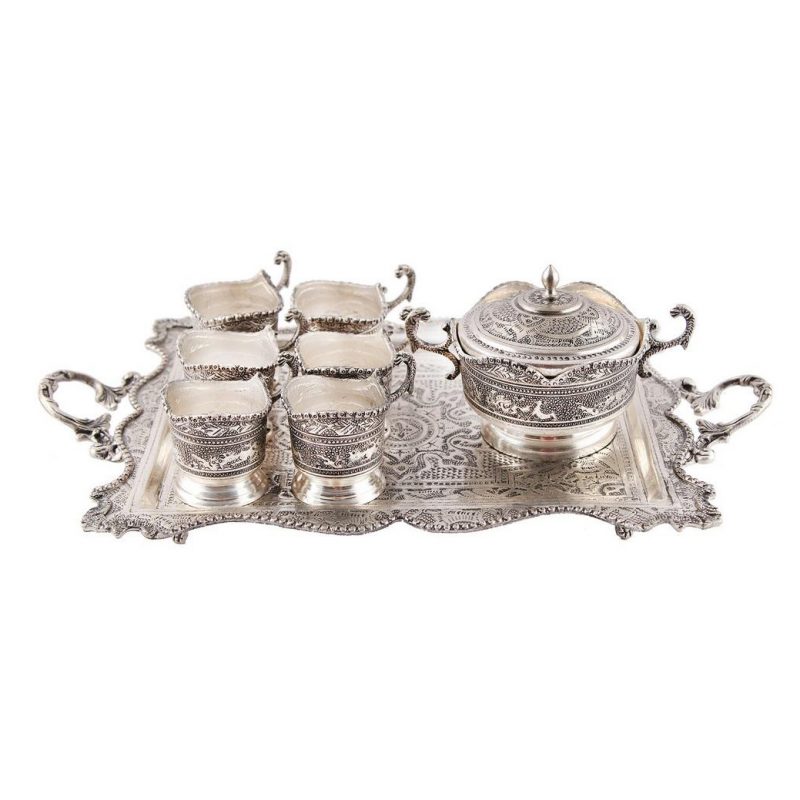 Persian Hand Engraved Tea Set with on Bronze, Eden Design - Shop Iran Art