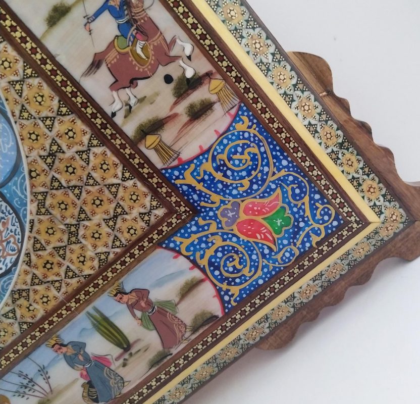 Khatam Kari Wooden Wall Clock, The Legends Design - Shop Iran Art