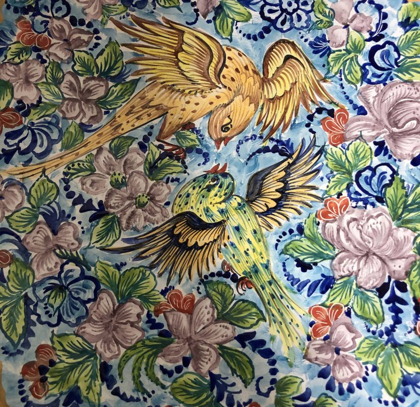 Mina-kari Persian Enamel Plate, Eden Bird Design - Shop Iran Art