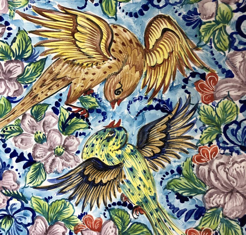 Mina-kari Persian Enamel Plate, Eden Bird Design - Shop Iran Art