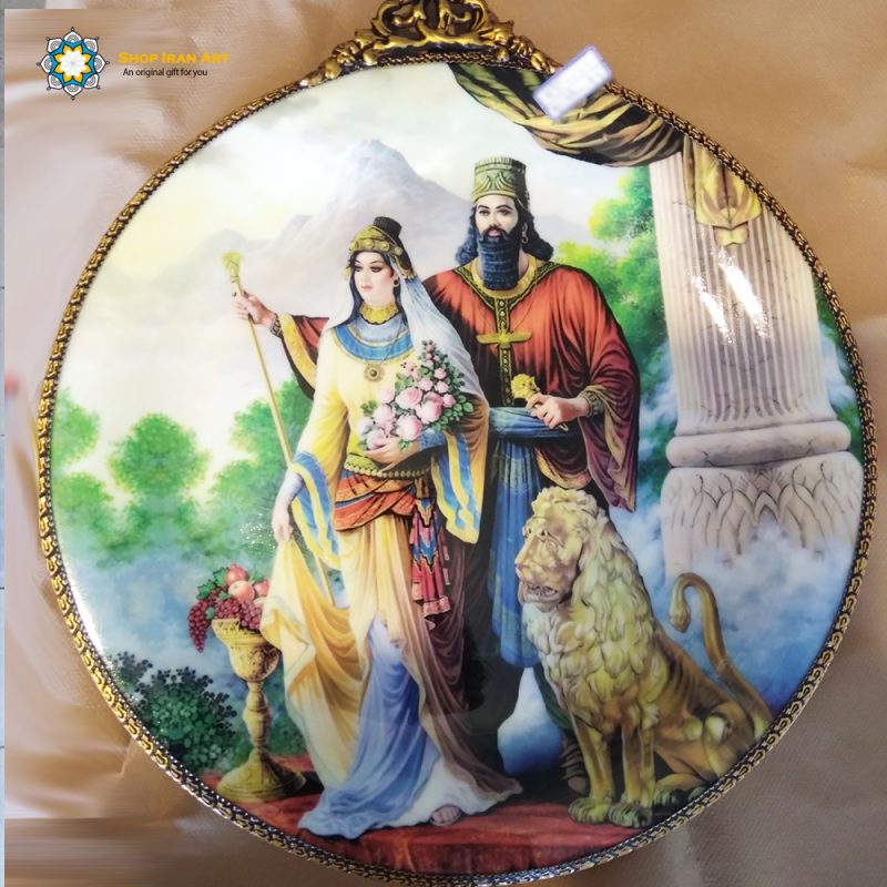 Persian Enamel Ceramic Plate, Darius Design - Shop Iran Art