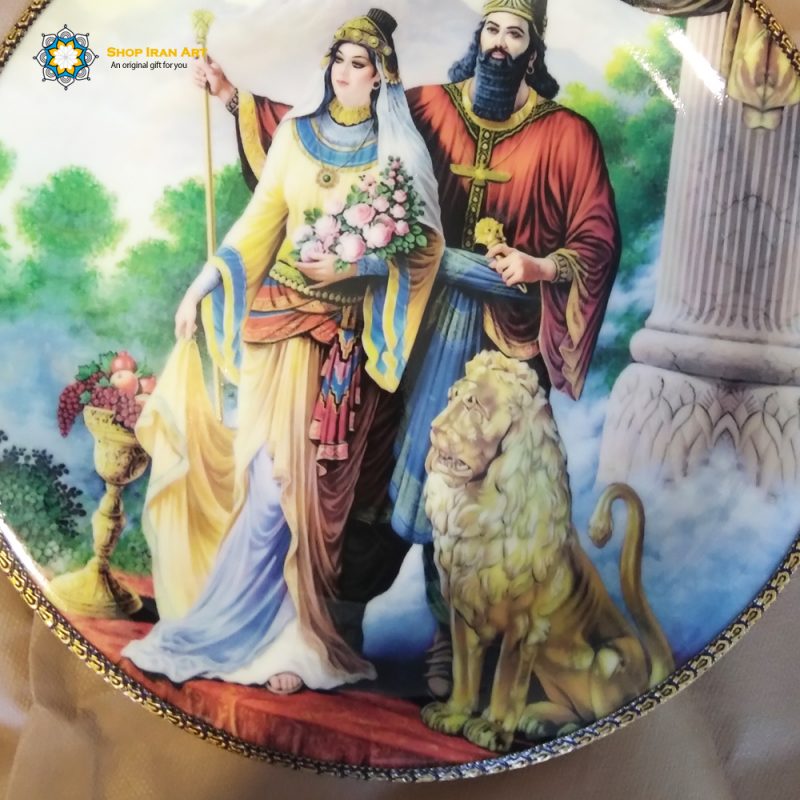 Persian Enamel Ceramic Plate, Darius Design - Shop Iran Art